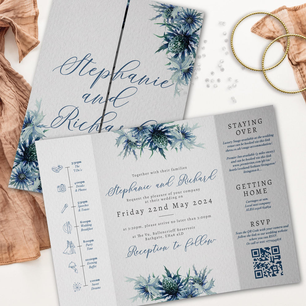 Blue Thistle Wedding Invitation, Scottish Gatefold Wedding Invitations ...