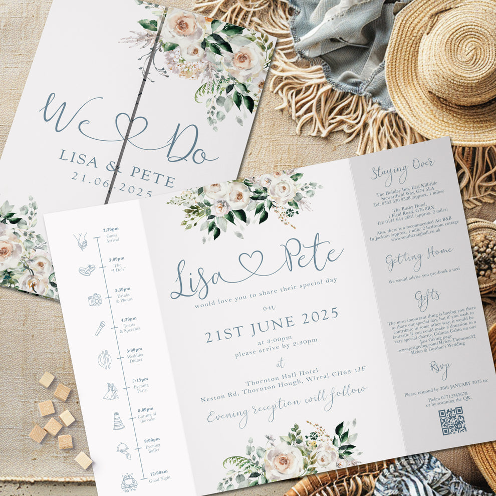 We Do, Subtle Dusty Blue Gatefold Wedding Invitation – The Invite Shack